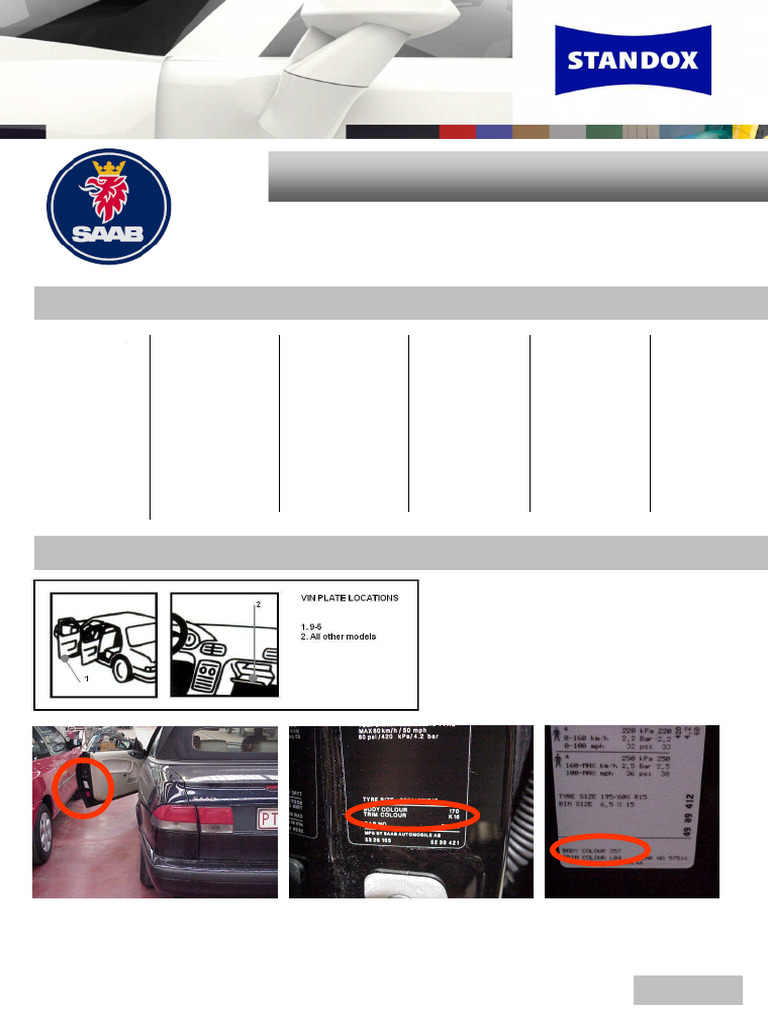 SAAB Models and VIN Plate Locations | PDF