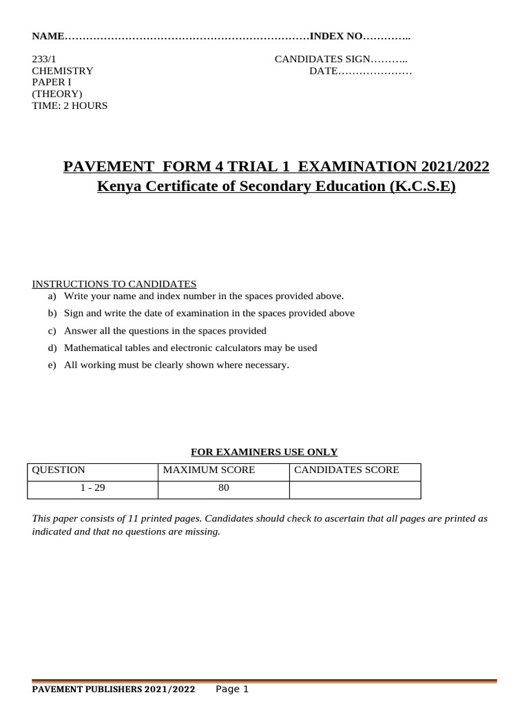 2022 Pavement f4 Chemistry Pp1 f4 Qs | PDF | Chemical Elements | Atoms