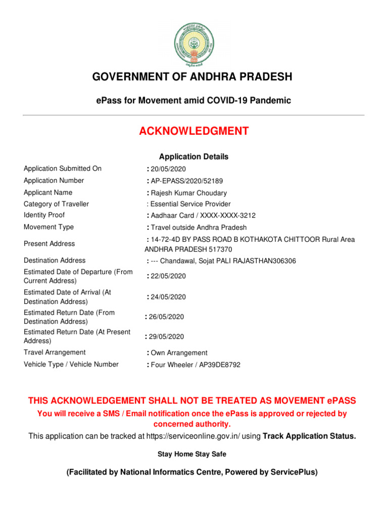 Andhra Pradesh COVID-19 ePass Application | PDF