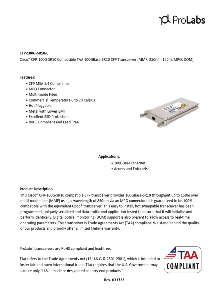CFP 100g Sr10 C Datasheets en | PDF | Decibel | Electronic Engineering