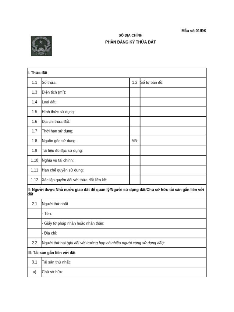 Mau So 01 Dia Chinh | PDF