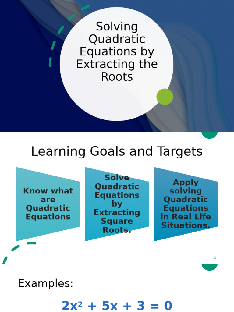 2. SOLVING QUADRATIC EQUATIONS BY EXTRACTING THE ROOTS | PDF ...