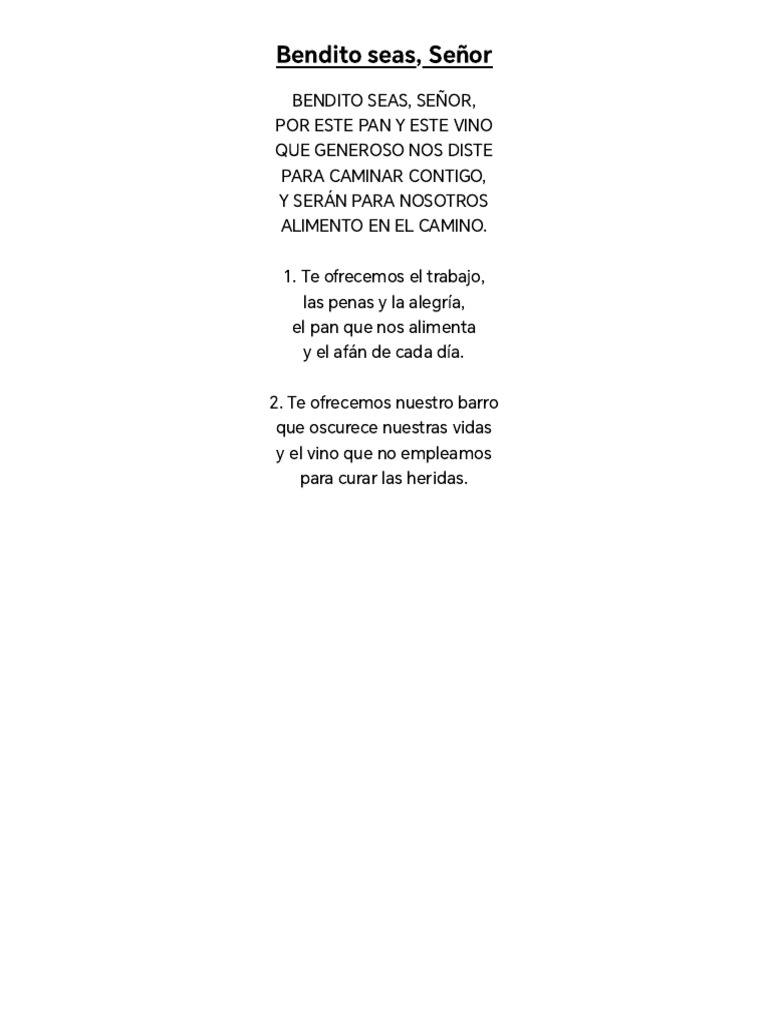 Bendito Seas, Señor: Letra y Acordes | PDF