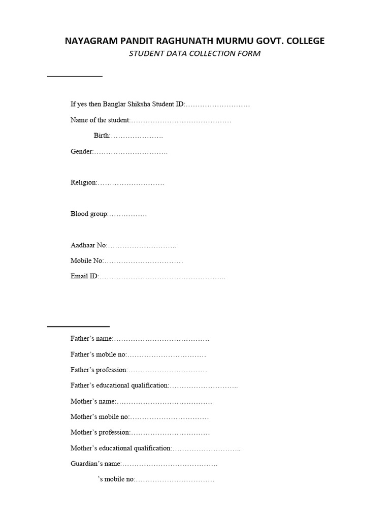 Student Data Collection Form | PDF