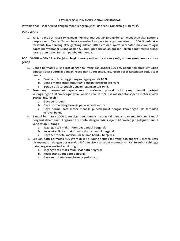 Latihan Soal Dinamika Gerak Melingkar | PDF