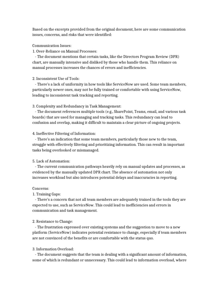 Communication Issues Concerns and Risks | PDF | Risk | Communication