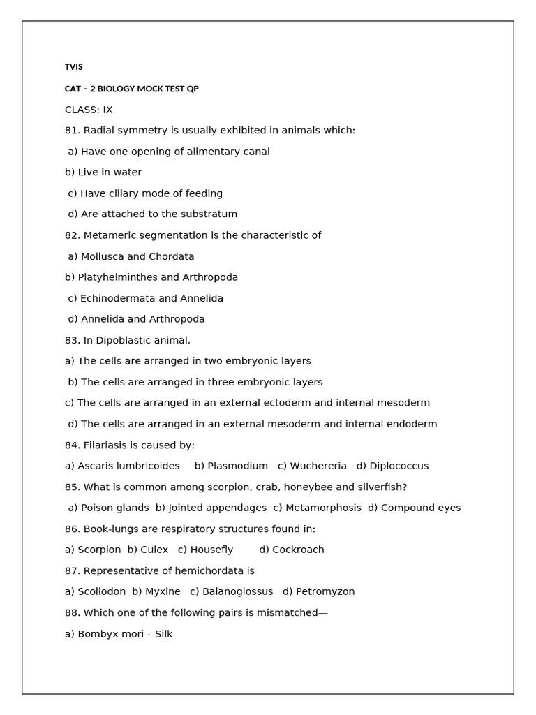 Class IX Biology Mock Test | PDF | Cell (Biology) | Mitochondrion