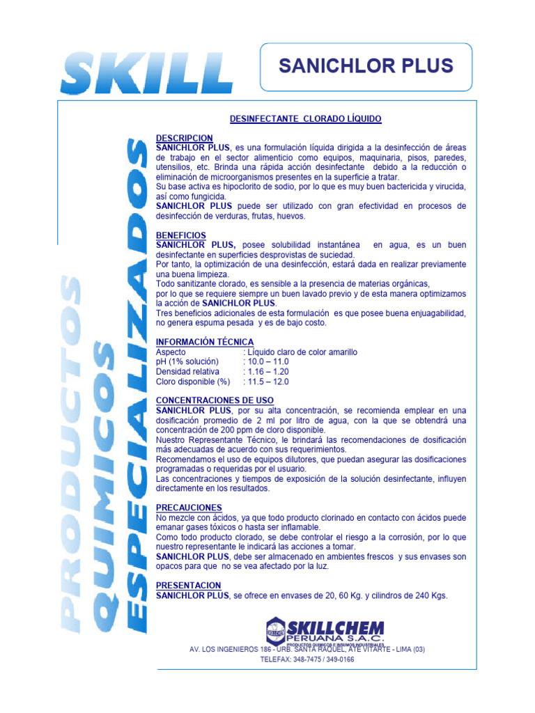 HTM Sanichlor Plus | PDF | Agua | Química