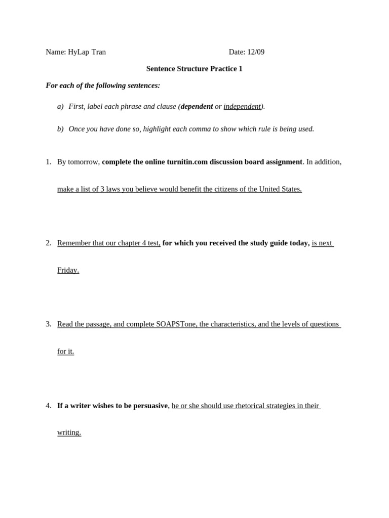 Sentence Structure Practice 1 | PDF