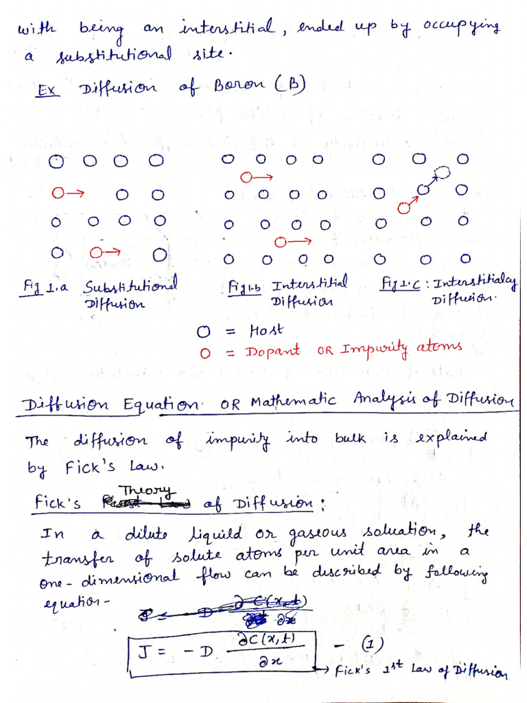 Fick's 1st and 2nd Law of Diffusion - Notes | PDF