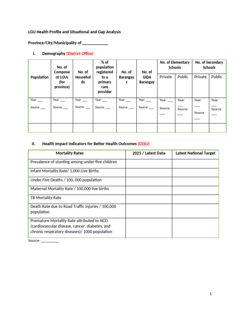 LGU Health Profile and Gap Analysis | PDF | Mortality Rate | Tuberculosis