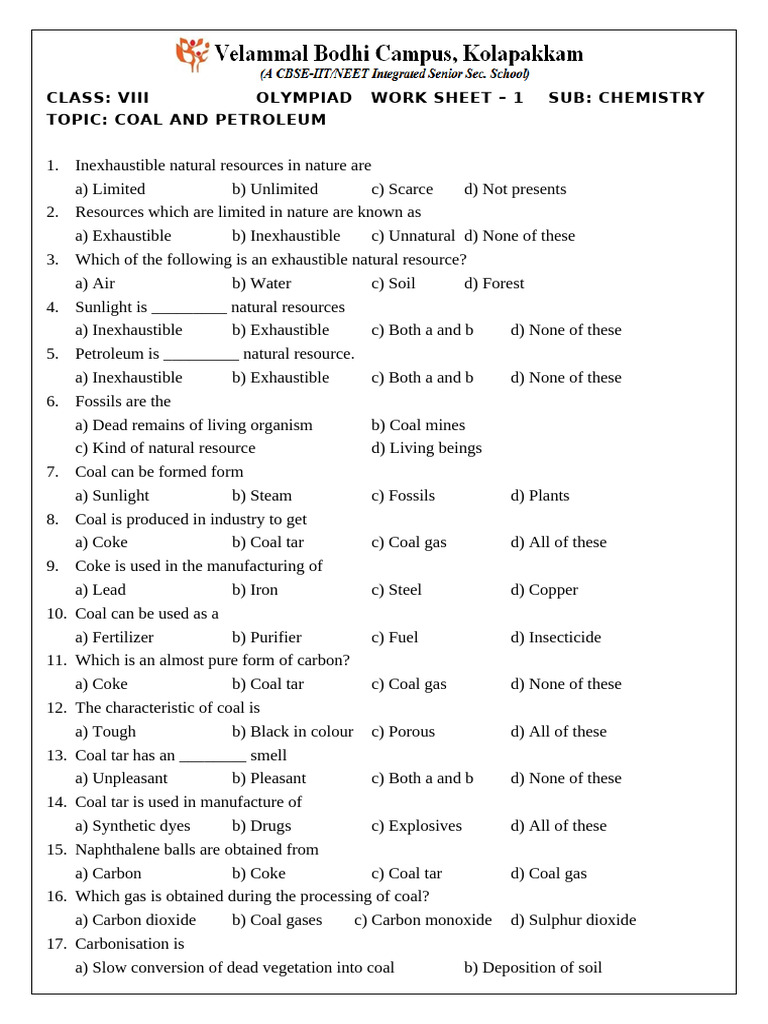 CLASS 8 COAL AND PETROLEUM-Worksheet | PDF | Coal | Combustion