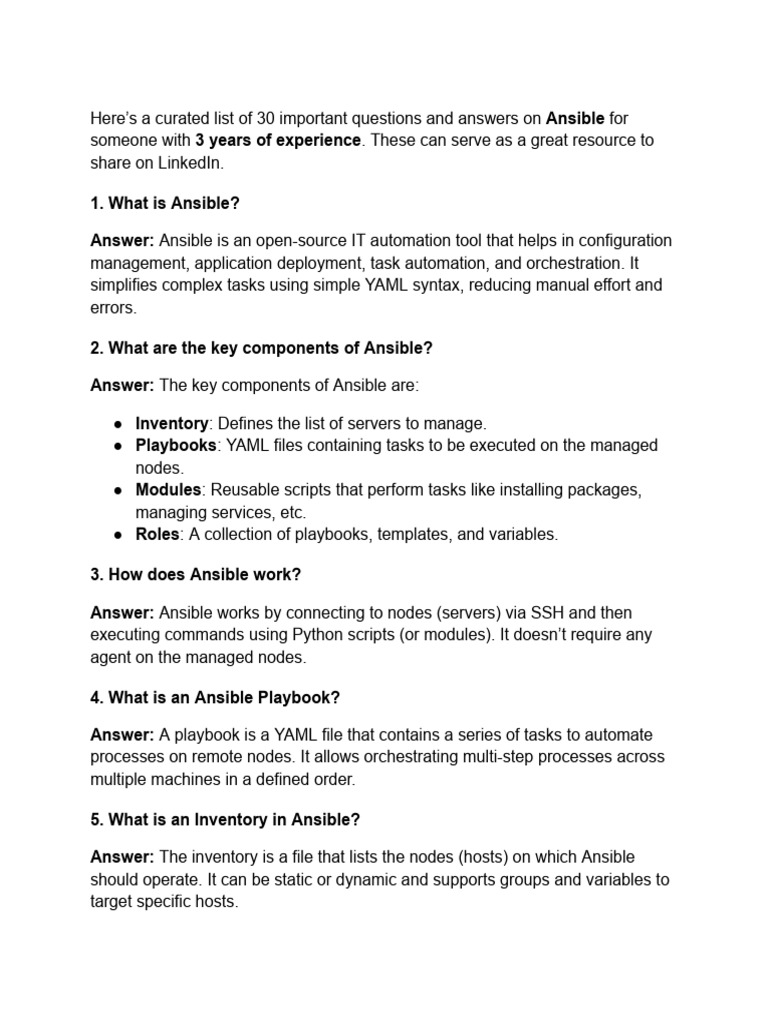 Ansible Q A For 3 Years Profile 1728232918 | PDF | Software Development | Information Technology
