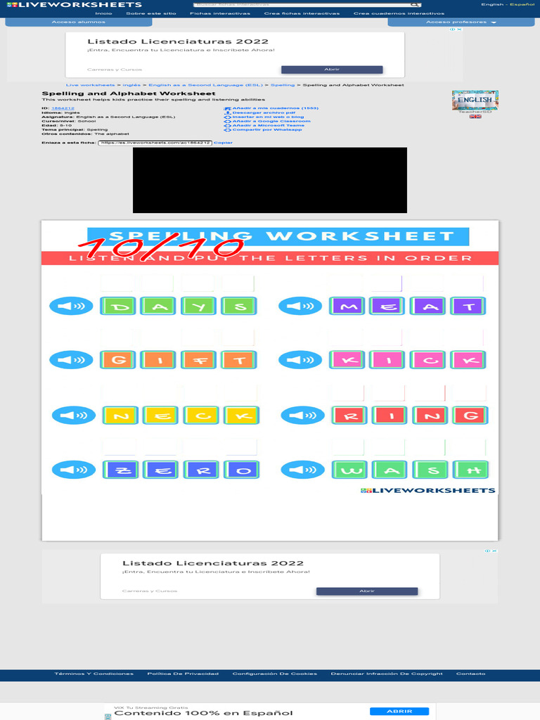 Ejercicio de Spelling and Alphabet Worksheet | PDF