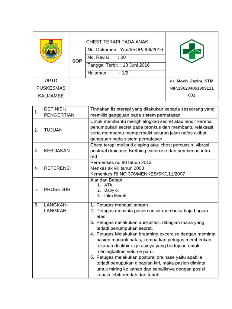 Chest Terapi untuk Anak: Panduan SOP | PDF