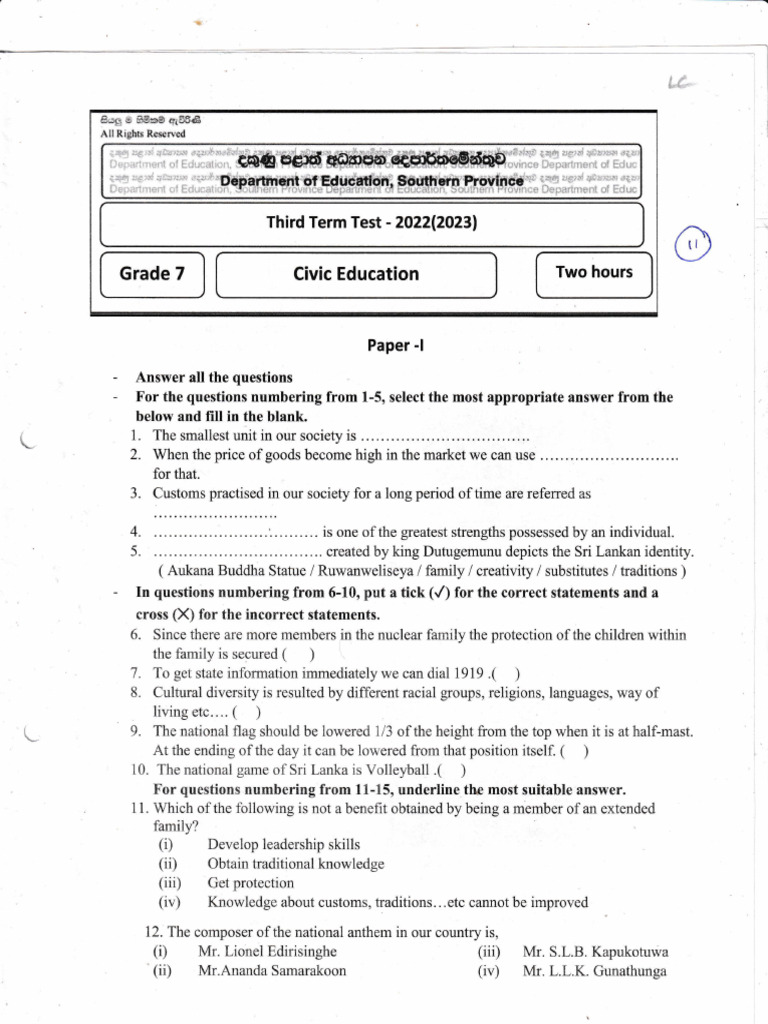 2022 Grade 7 3rd Tem Civic - em | PDF | Liberal Arts Education | Social ...