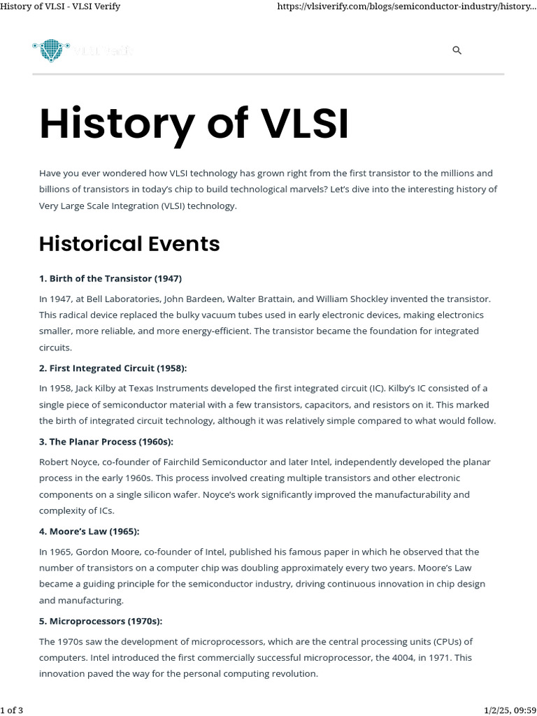 History Of Vlsi Pdf Integrated Circuit Electronics
