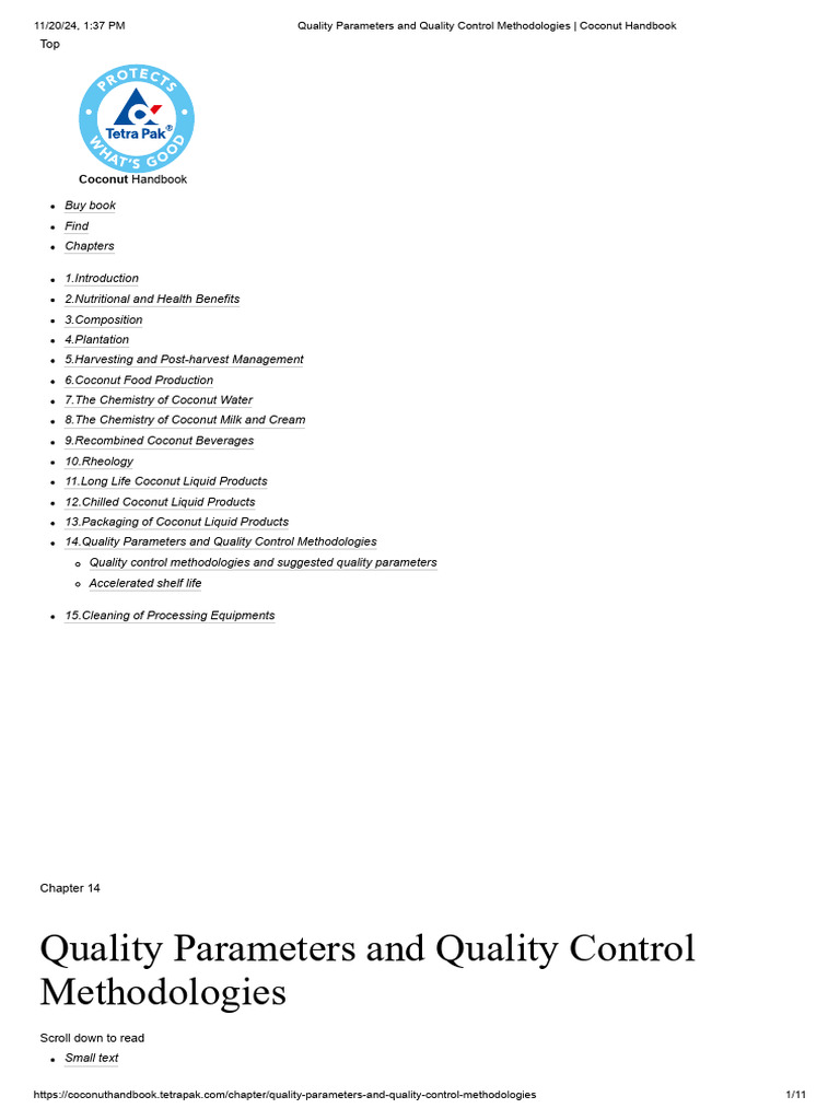 Chapter 14 - Quality Parameters and Quality Control Methodologies - Coconut Handbook | PDF ...