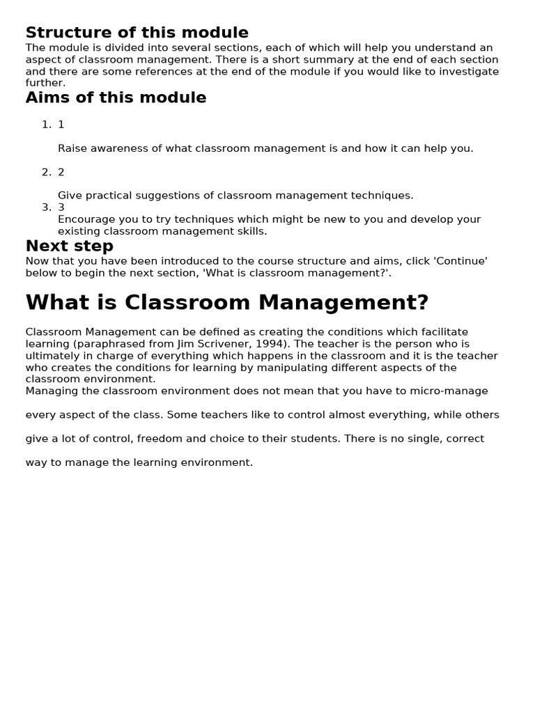 Classroom Management Techniques Overview | PDF | Classroom Management ...
