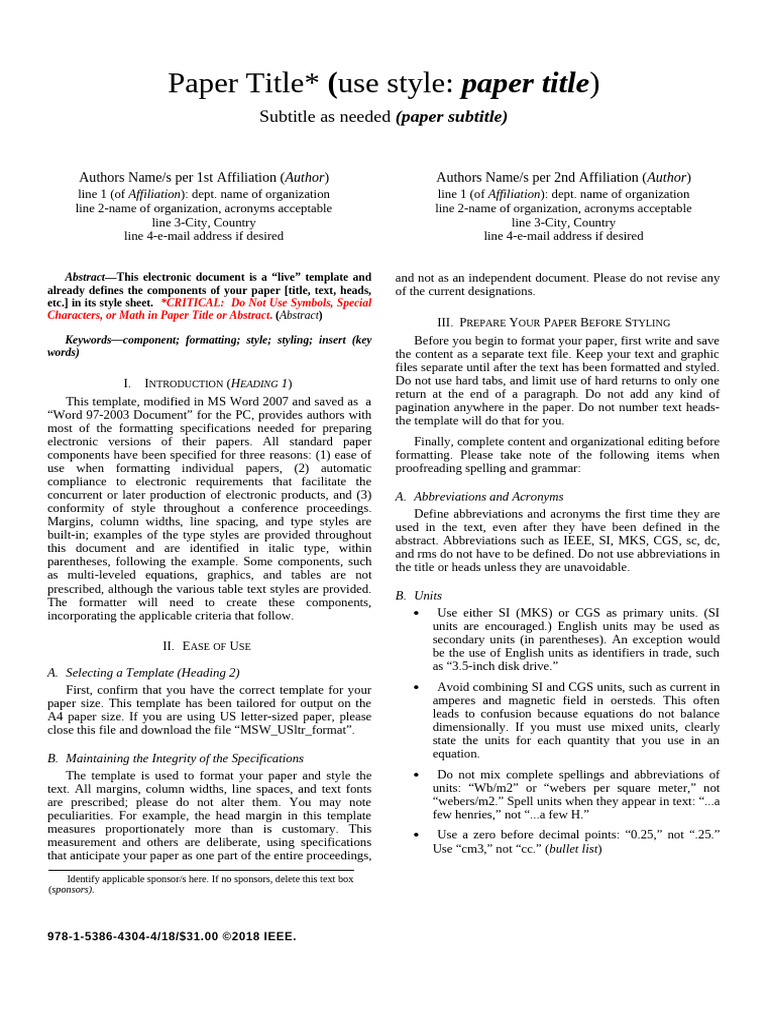 Ieee Eeccmc Paper Format | PDF | Note (Typography) | International System Of Units