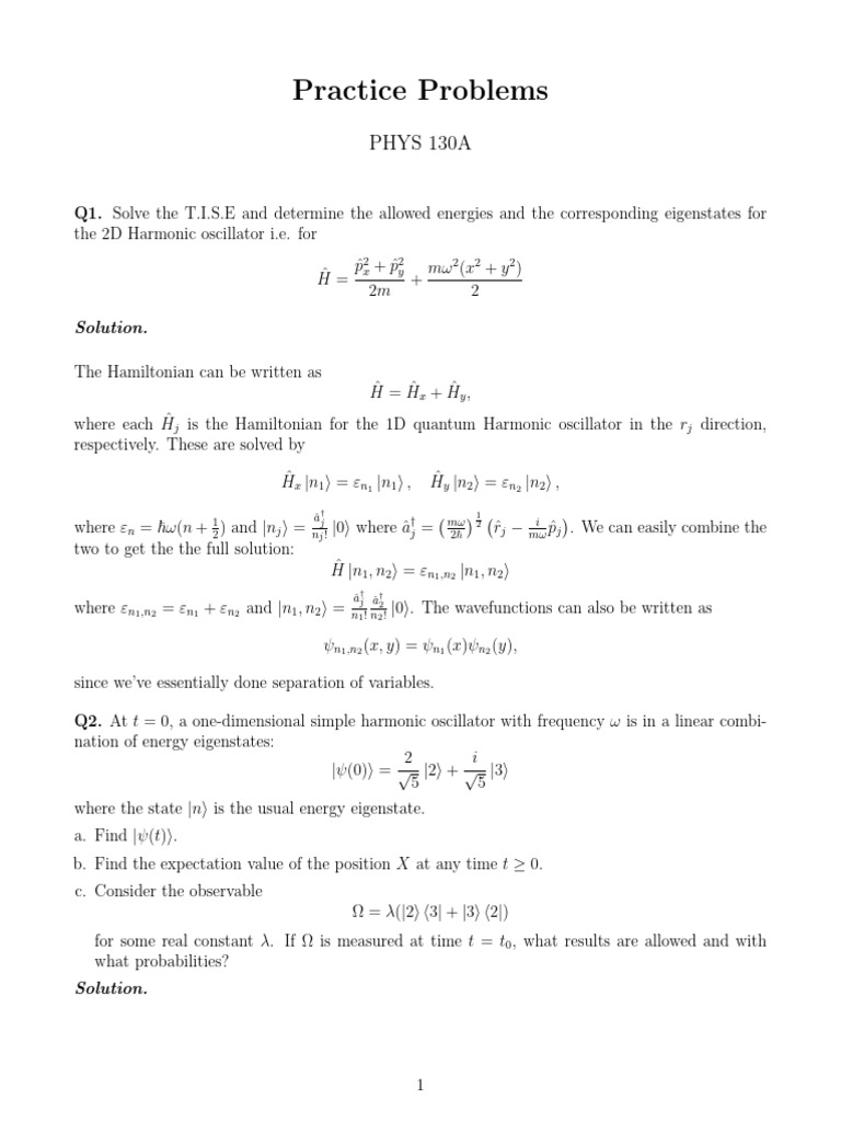 Quantum Mechanics Practice Problems | PDF | Physics | Theoretical Physics