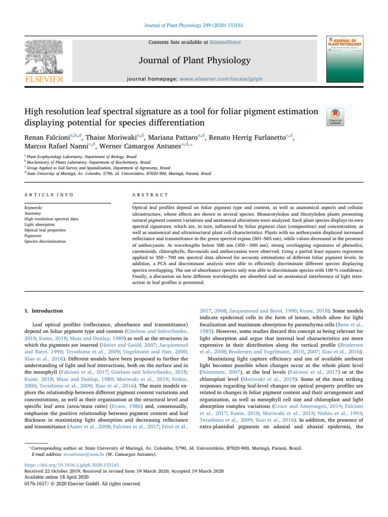 High Resolution Leaf Spectral Signature As A Tool For Foliar Pigment ...