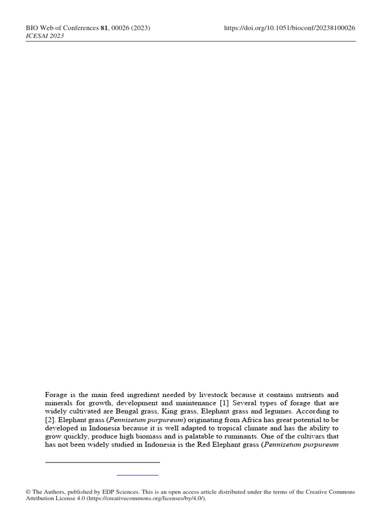 Production Characteristics of Red Napier Grass (Pennisetum Purpureum Cv ...