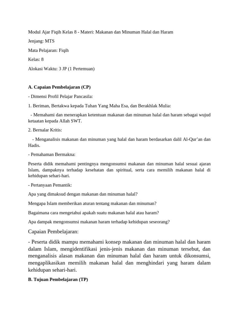 Modul Fiqih Kelas 8: Halal dan Haram | PDF
