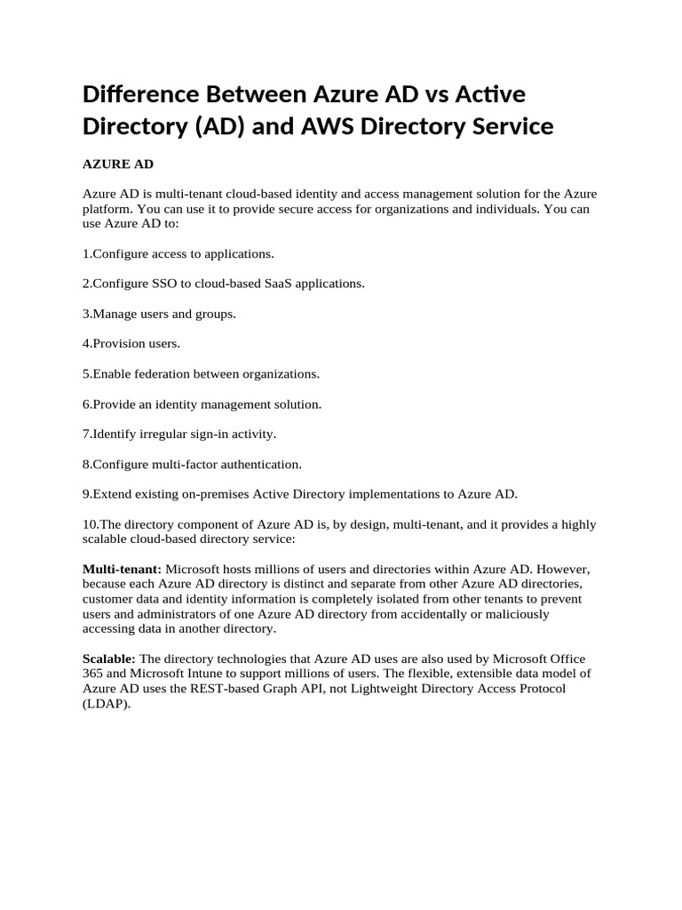 Azure AD vs Active Directory Explained | PDF | Active Directory ...