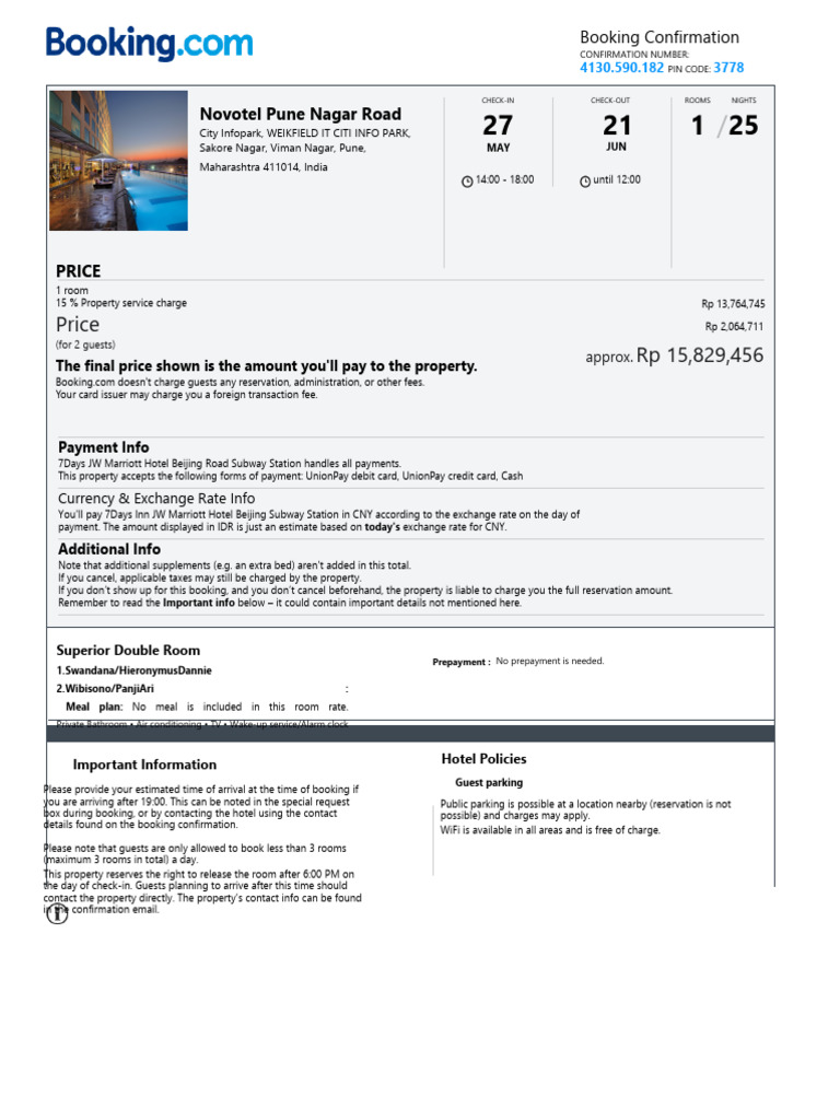 Booking Template Novotel Pune India | PDF | Payments | Service Industries