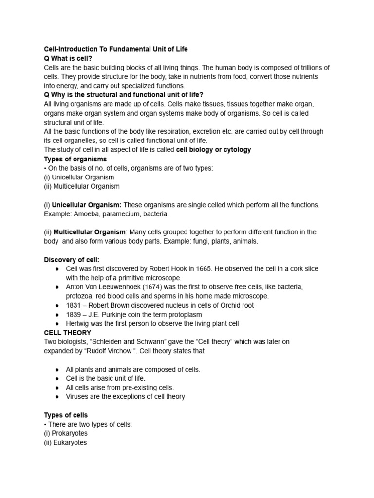 Cell The Fundamental Unit of Life | PDF | Cell Membrane | Cell (Biology)