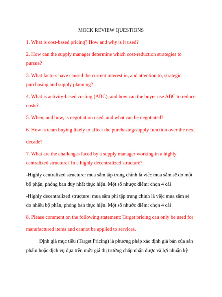 Mock Review Questions | PDF