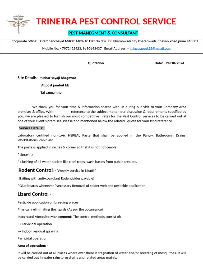 Pest Control Service Quotation | PDF | Pest Control | Pesticide