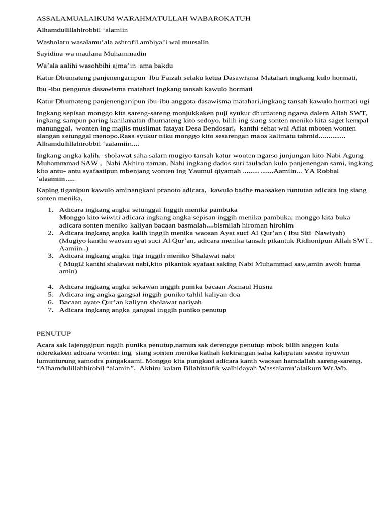 Susunan Acara Dasawisma | PDF