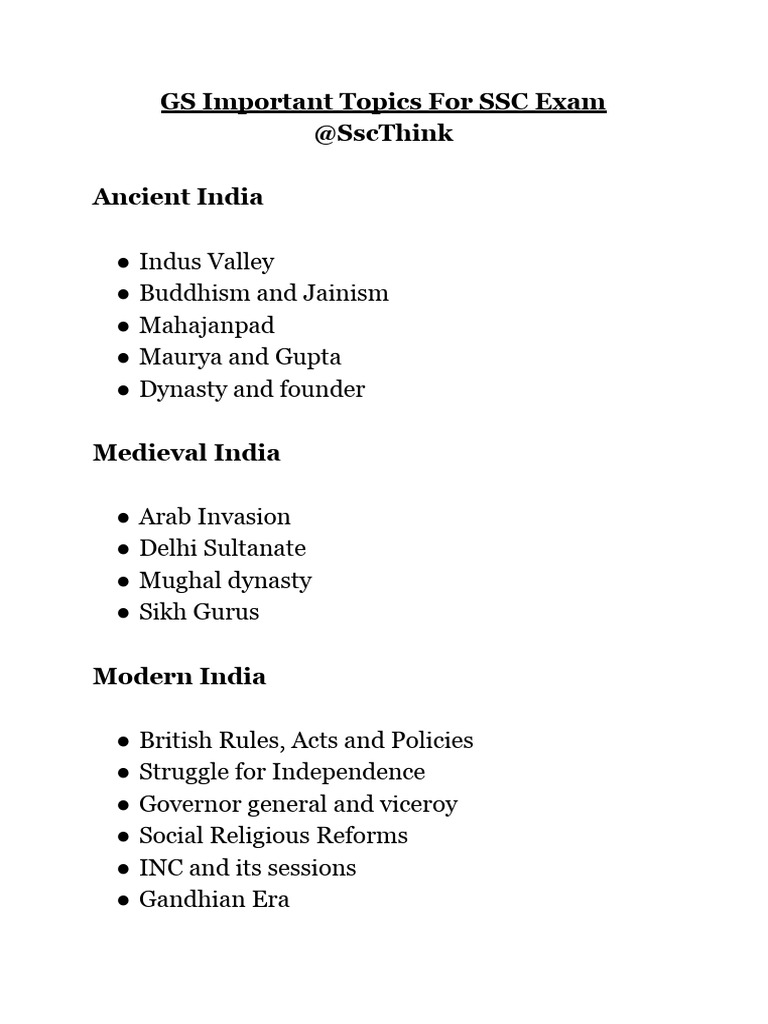 SSC Exam GS Important Topics Guide | PDF