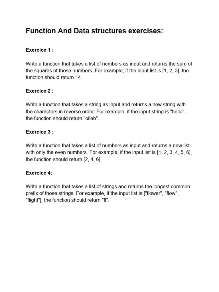 Python Functions And Datastructures Exercices Pdf