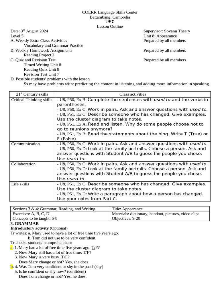 005-Level 5-Lesson Outline-Midterm-Week 5 | PDF | Dress