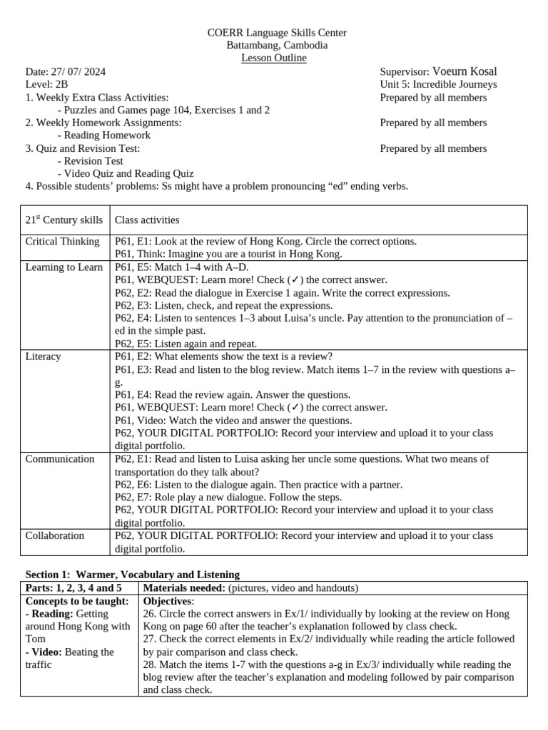 004 Week 4, L2B, U5, 27 07 2024 Around The World and Speaking | PDF | Fruit | Question