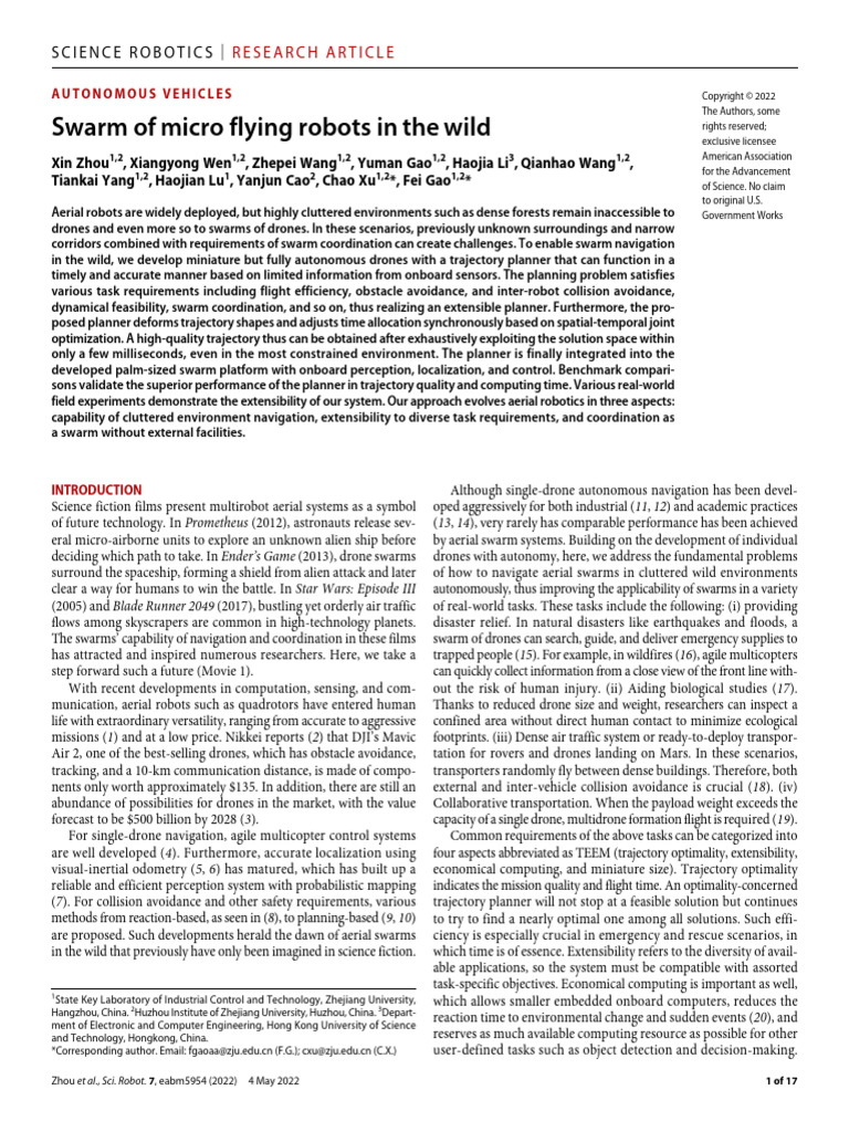 Swarm of Micro Flying Robots in The Wild | PDF | Unmanned Aerial ...