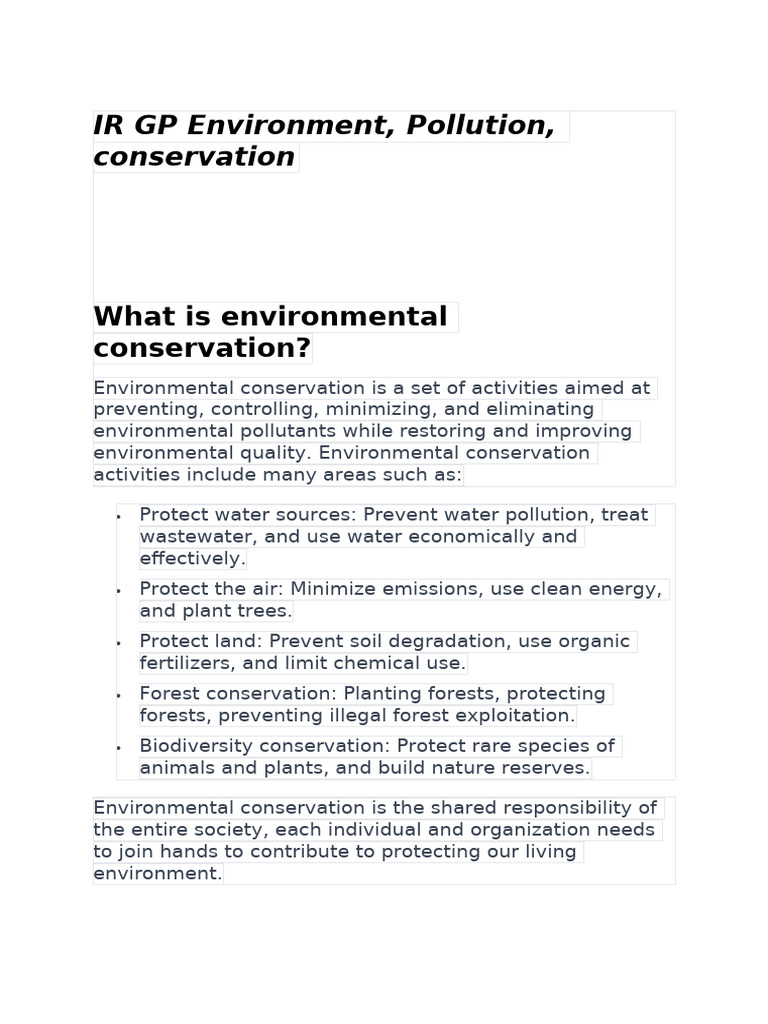 Environment, Pollution and Conservation | PDF | Pollution | Natural ...