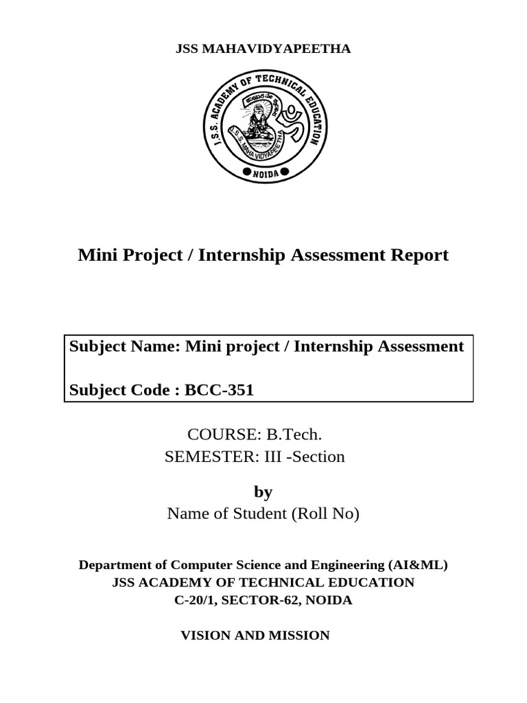 (CSE AI&ML-III Sem) Mini Project Internship Assessment Report Format | PDF | Engineering ...