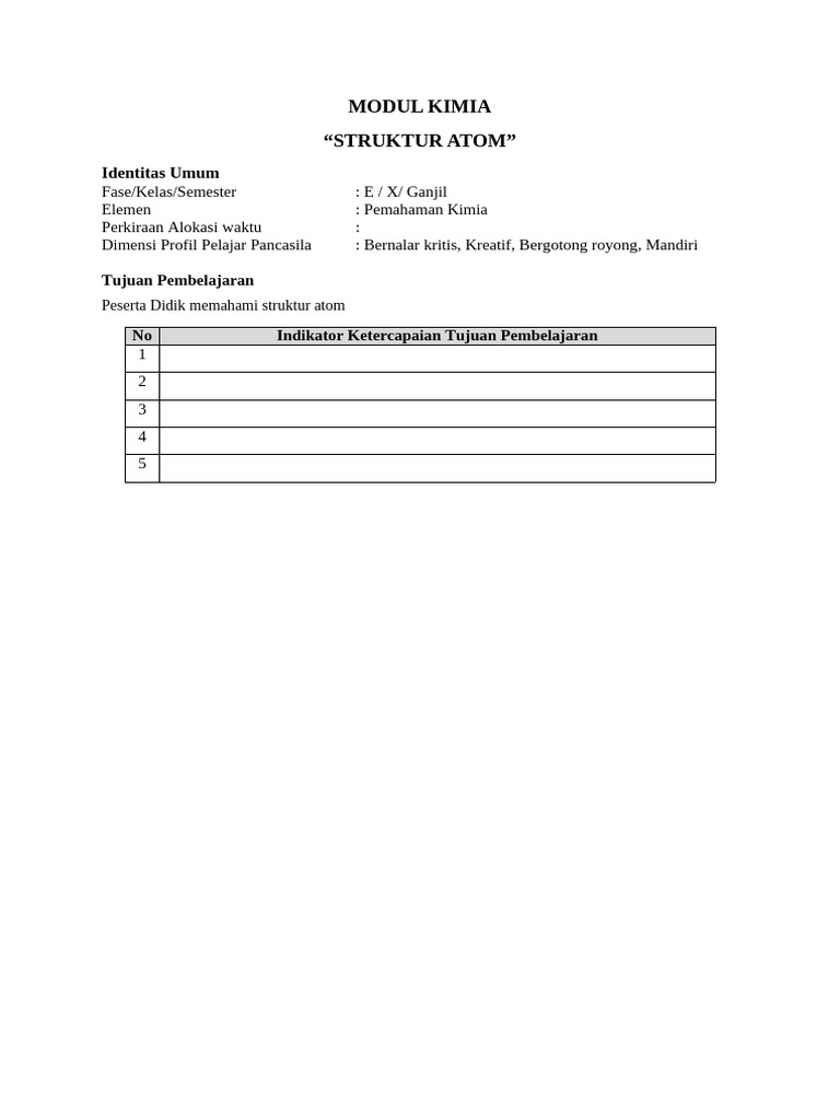 Modul Kimia Struktur Atom | PDF