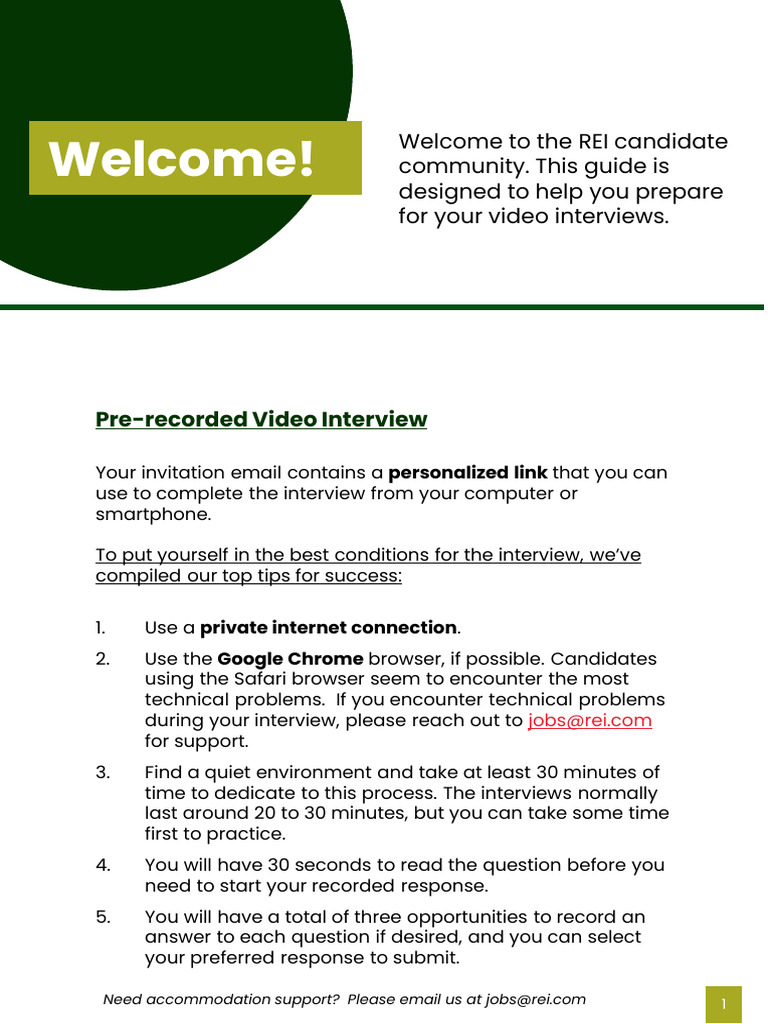 REI Video Interview Preparation Guide | PDF