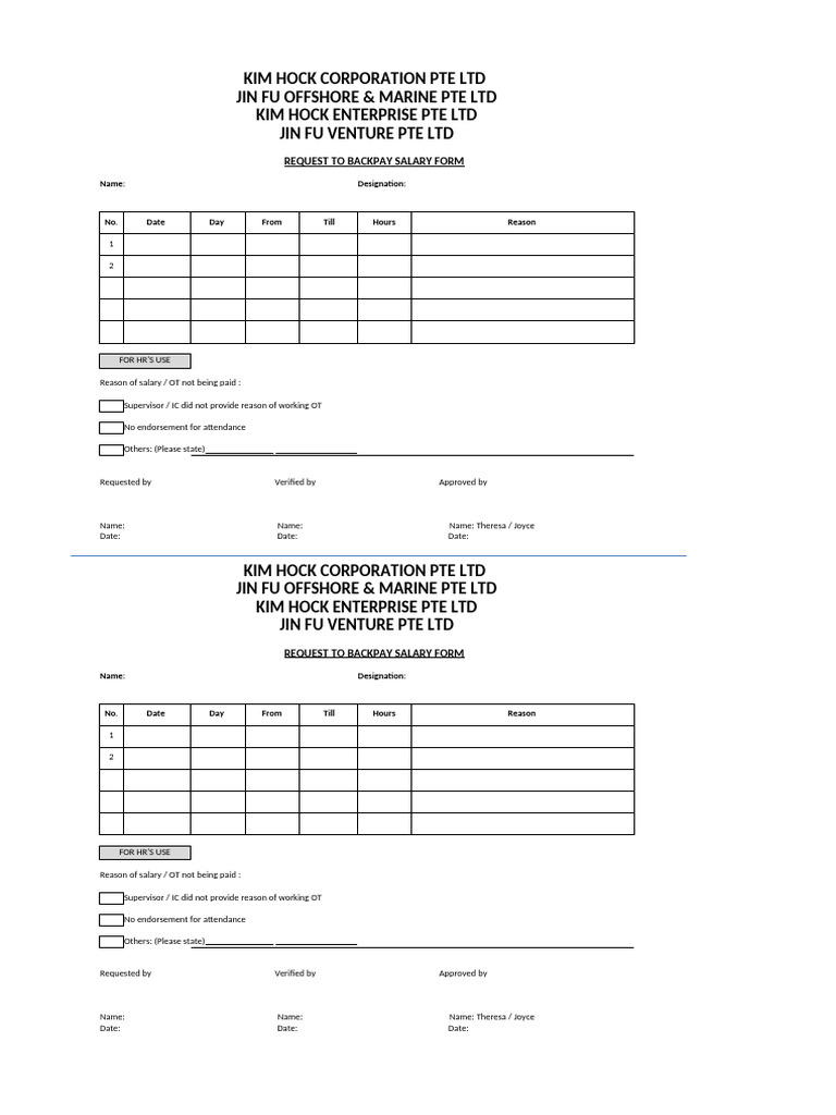 Request to Backpay Salary Form | PDF