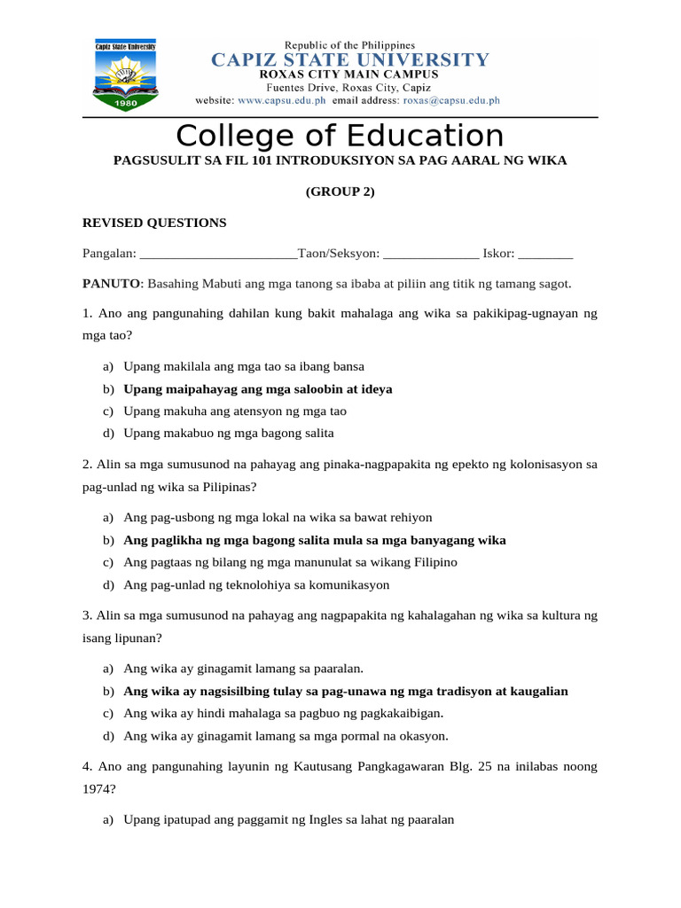 FIRST YEAR EXAMINATION (REVISED VERSION) | PDF