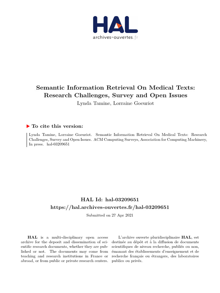 Semantic Information Retrieval On Medical Texts Final | PDF | Information Retrieval ...