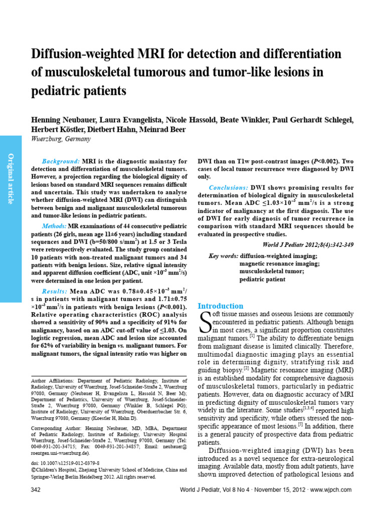 Diffusion Weighted MRI For Detection and | PDF | Magnetic Resonance ...