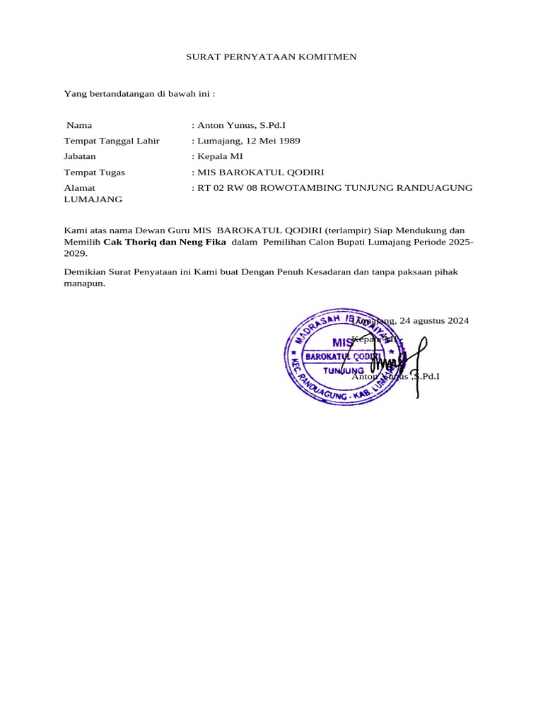 SURAT PERNYATAAN KOMITMEN (1) (1) | PDF