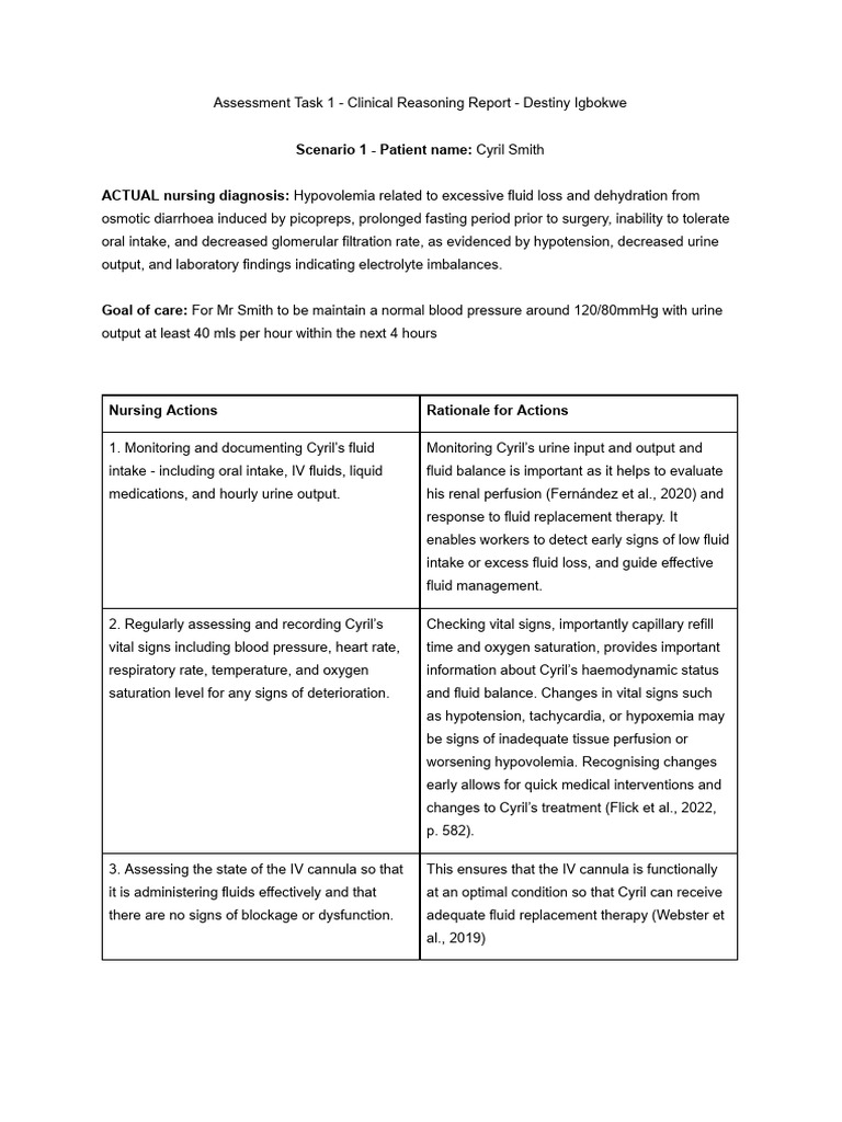 Assessment Task 1 - Clinical Reasoning Report Destiny Igbokwe | PDF ...