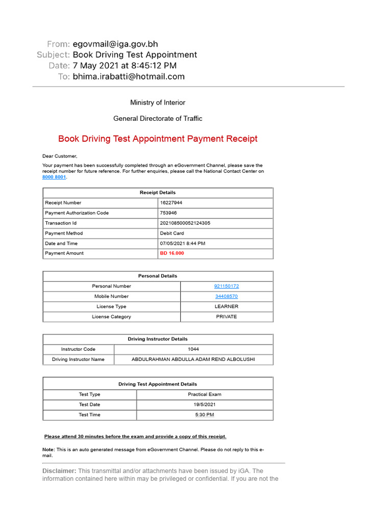 Book Driving Test Appointment | PDF | Receipt | Payments